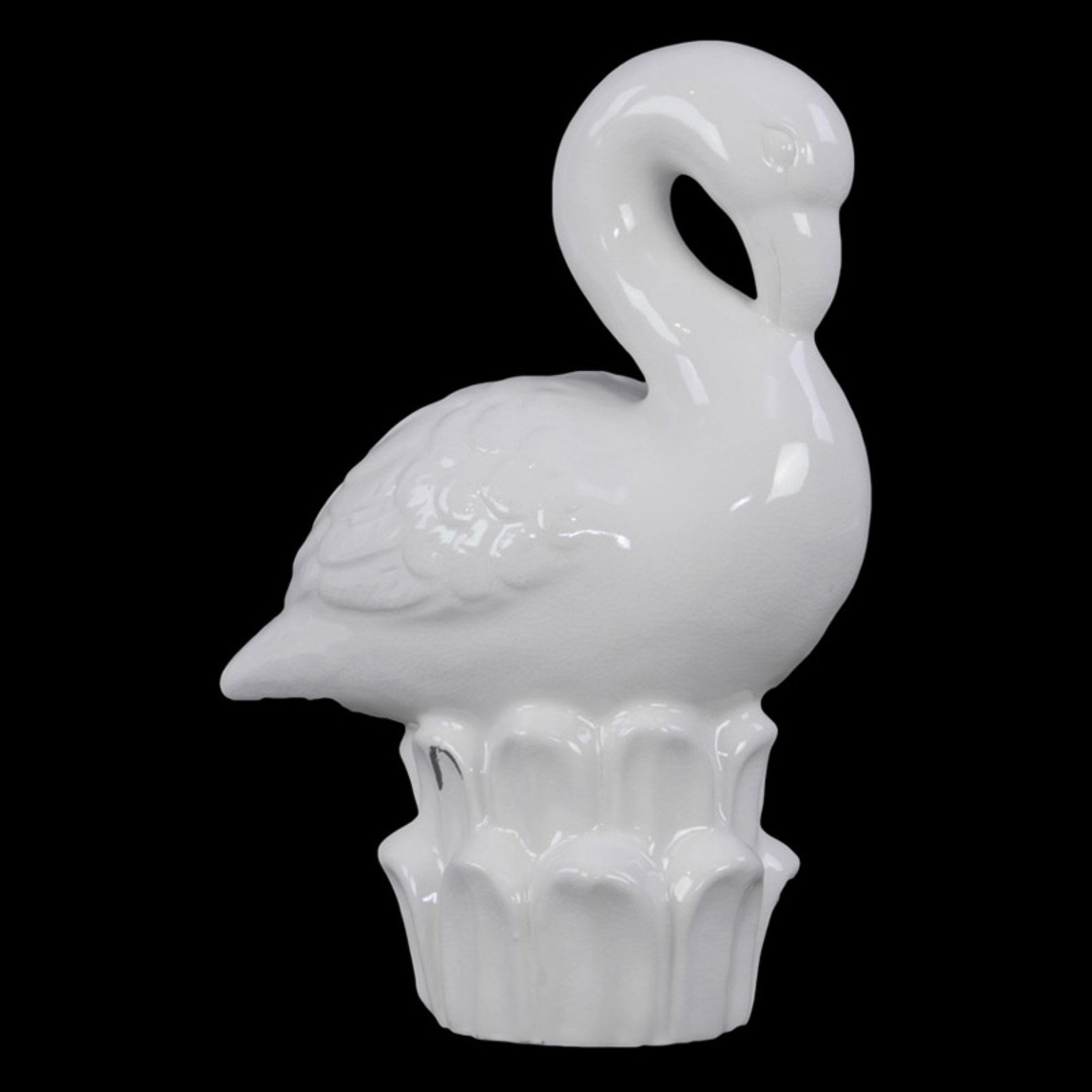 Ceramic Flamingo Figurine on Lotus Base LG Gloss Finish White - Walmart.com