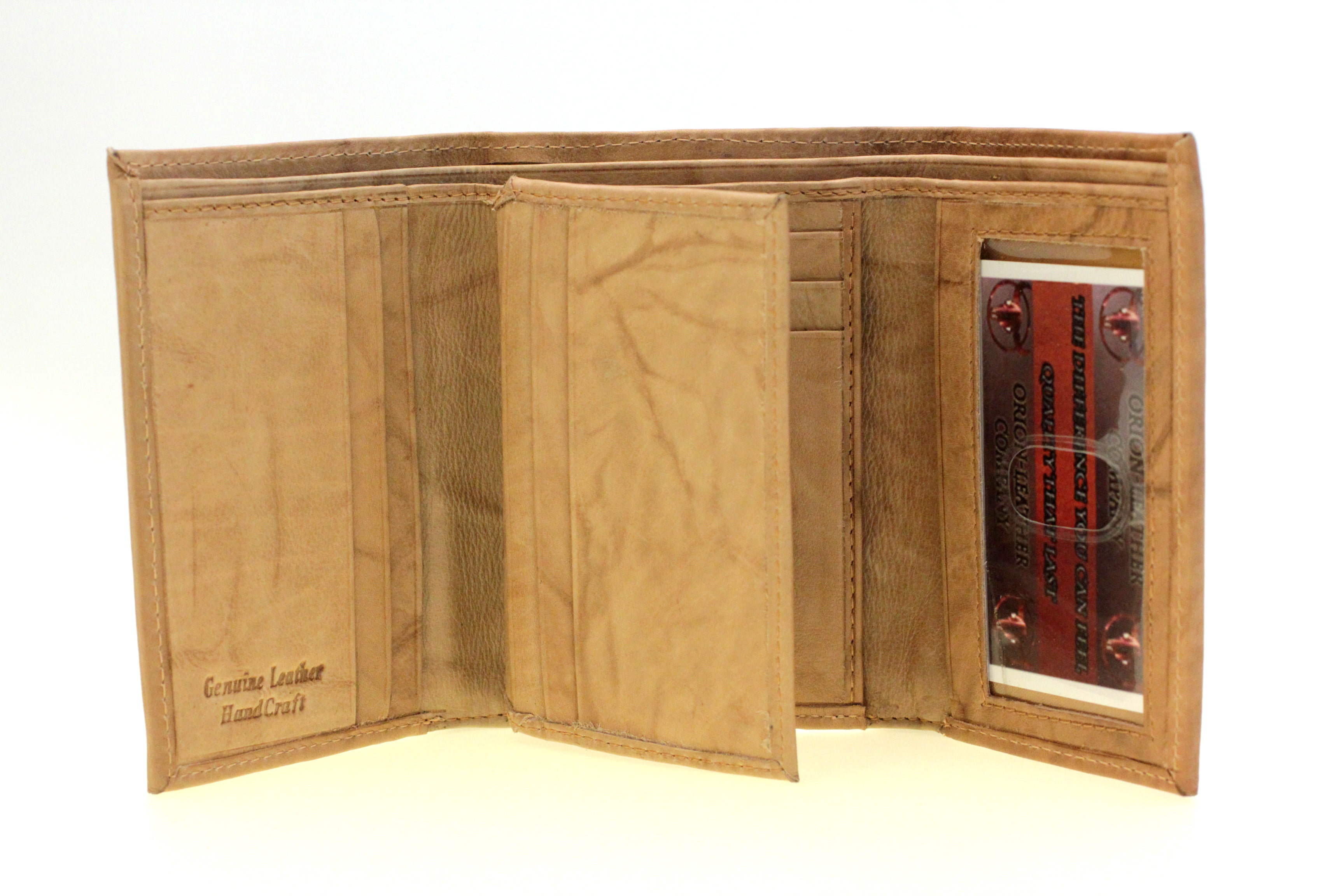 Mens Wallet Trifold Tall Genuine Leather Center Flap 9 Card Slots 2 IDs ...