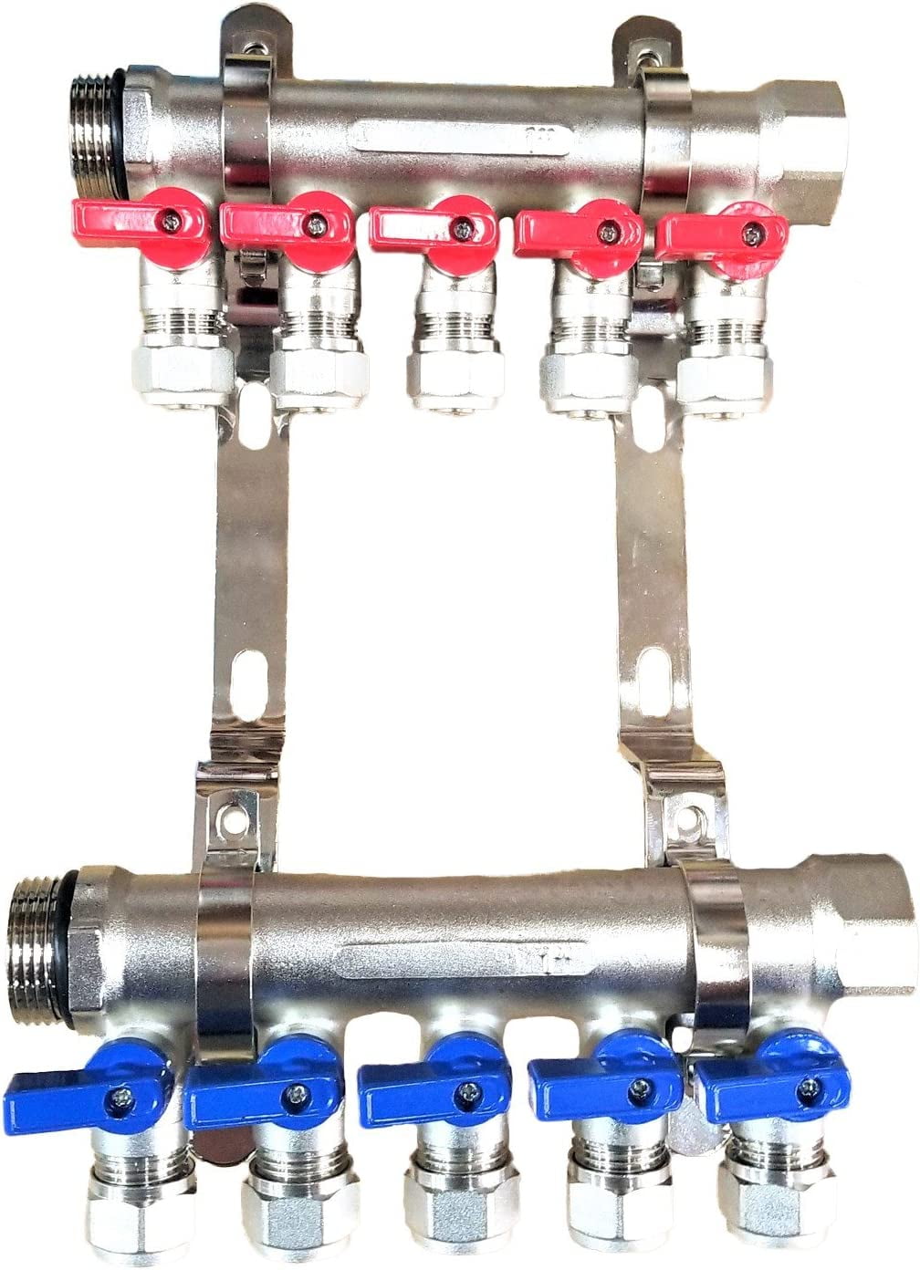 DMNI 3/4" Port Ball Valve Brass Pex Manifold - 5 Loops - With Brackets ...