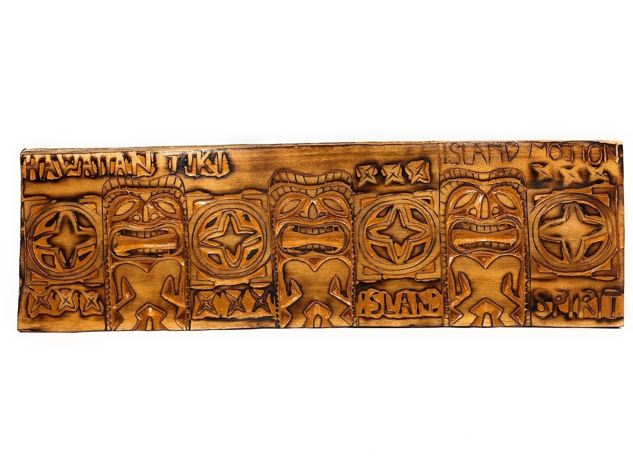 Golden Tiki Relief Hawaiian Tiki, Island Motion Wood Panel 40" X 12 ...