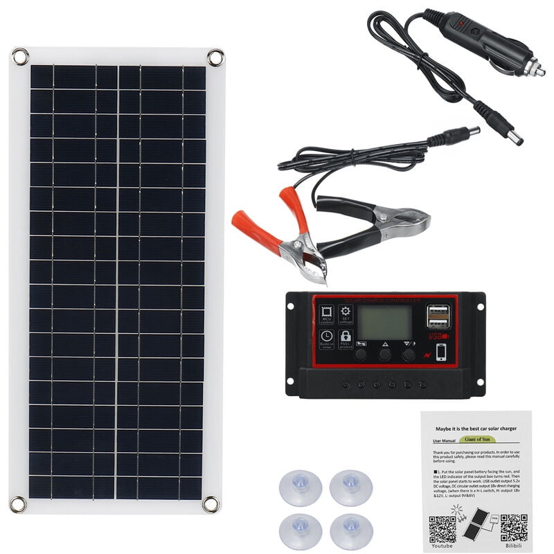 Panel solar de 12 V y 30 W con controlador USB dual de 100 A y cargador ...