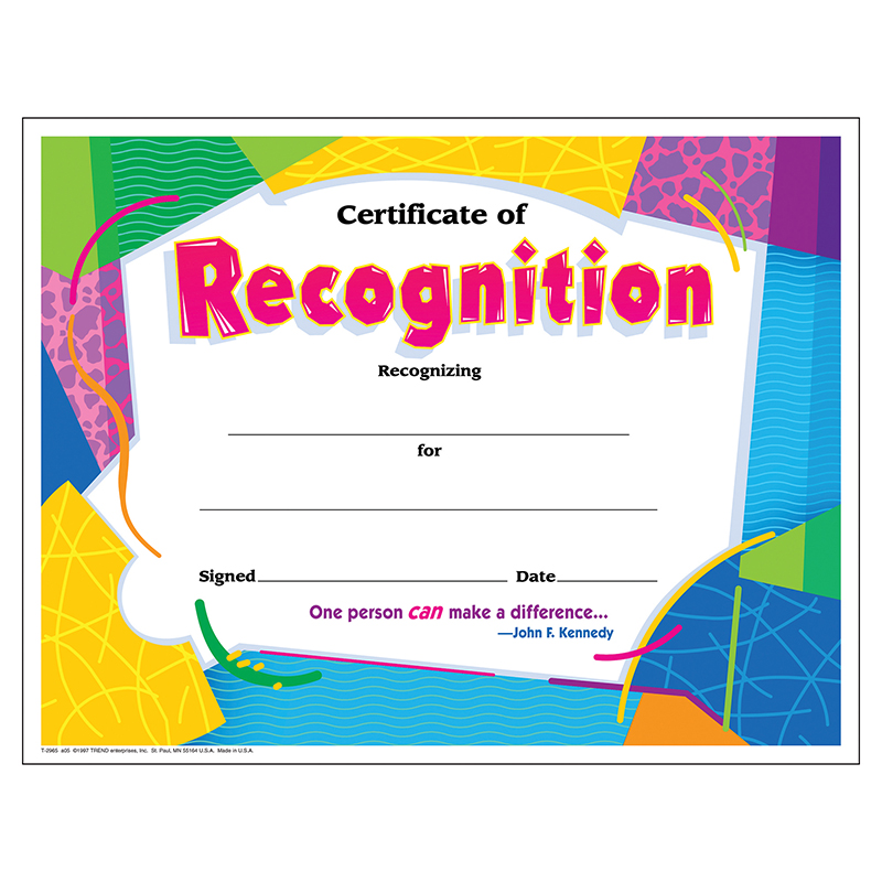 Certificate of Recognition Colorful Classics Cert's., 30 ct (30 ...