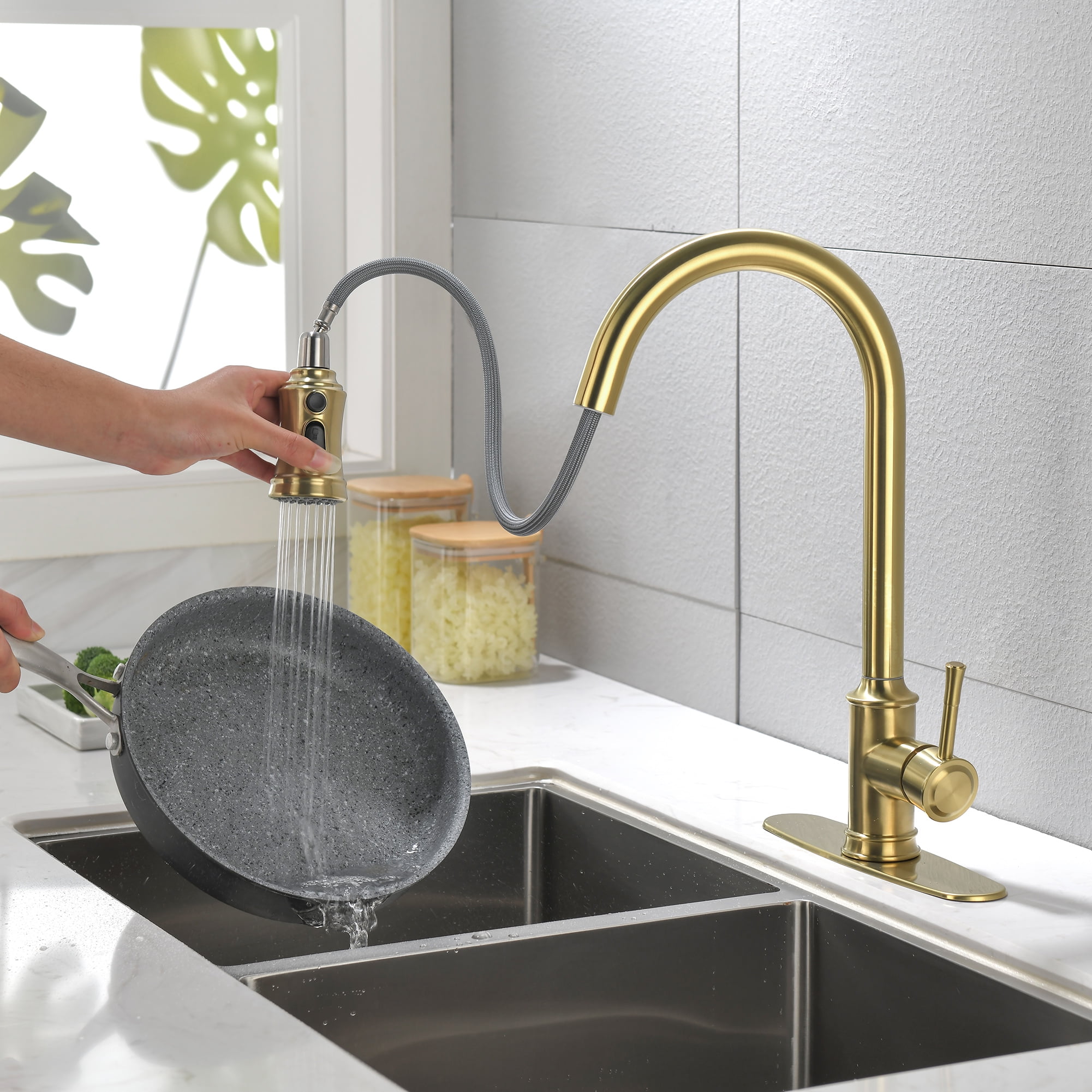 Single Handle High Arc Pull Out Kitchen Faucet,Single Level Stainless ...