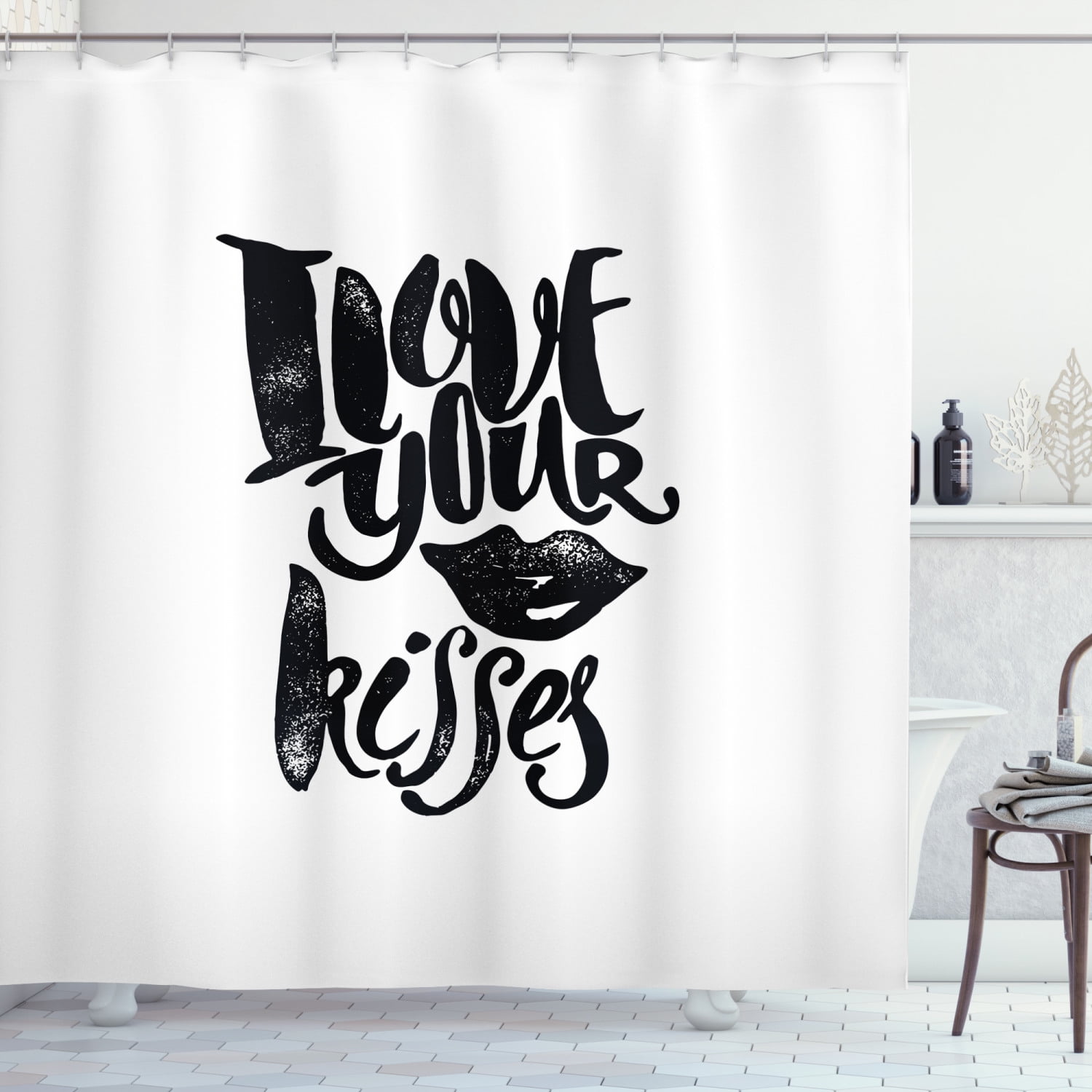 Ambesonne Romantic Shower Curtain, I Love Your Kisses, 69"Wx75"L, Black ...