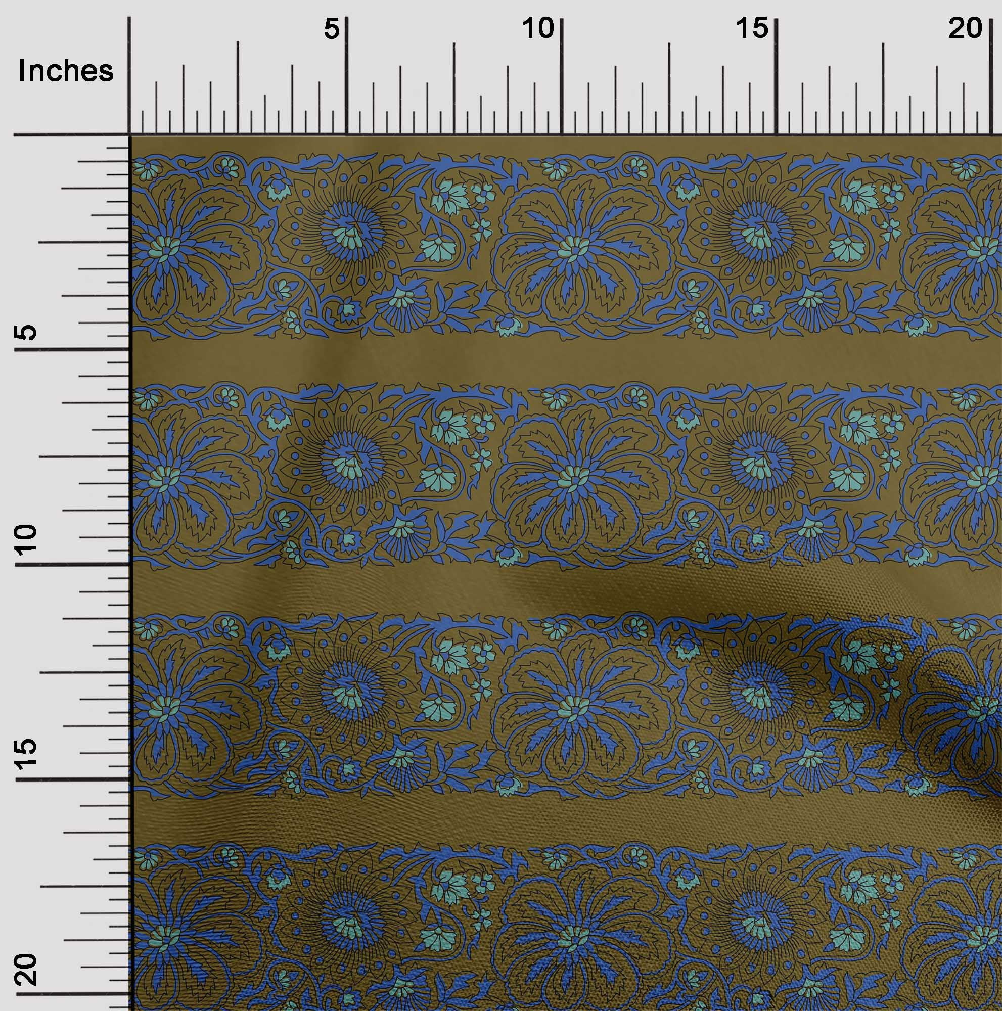 oneOone Silk Tabby Fabric Leaves & Floral Block Print Fabric By The ...
