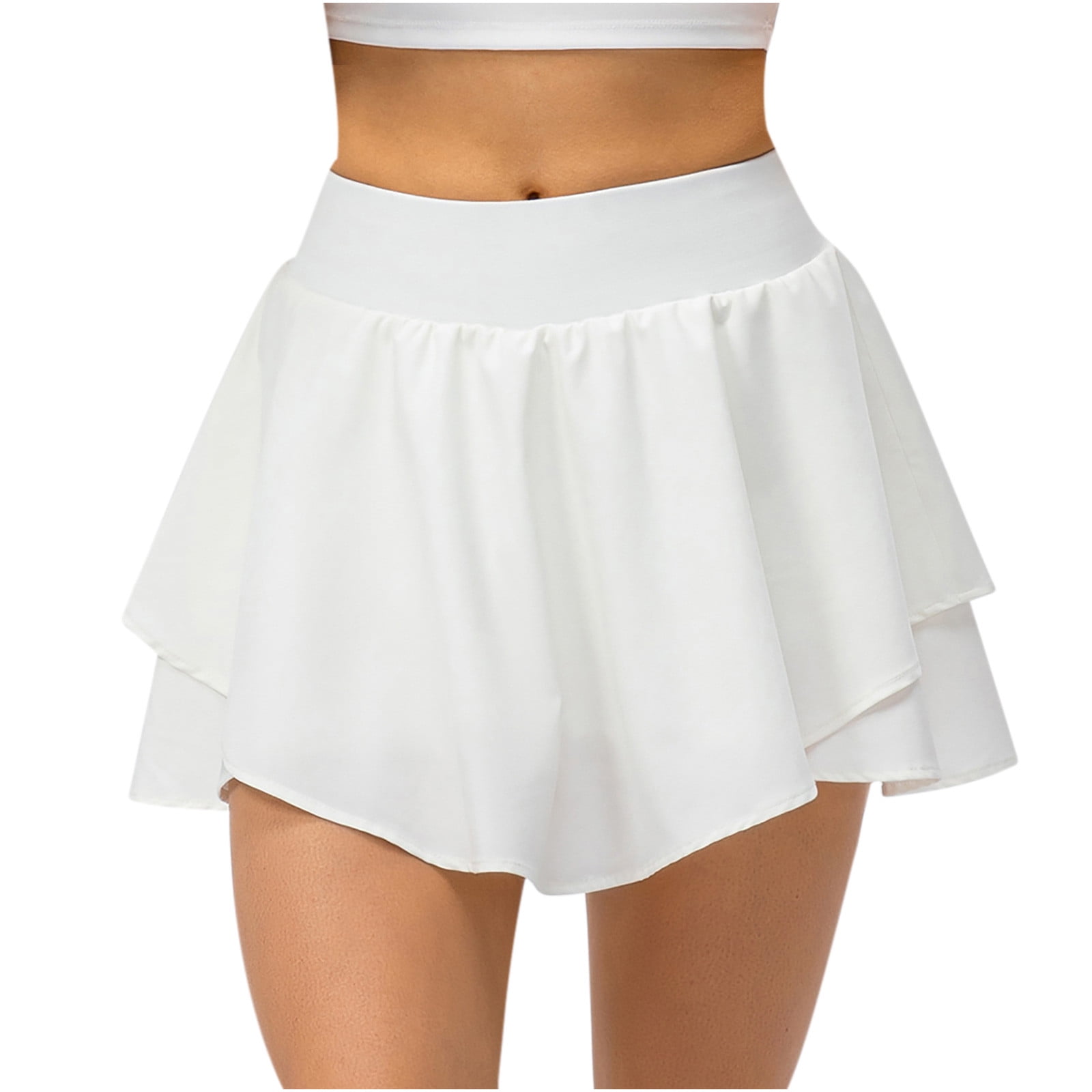 JWZUY Women's Pleated Tennis Skirts Layered Ruffle Mini Skirts with ...