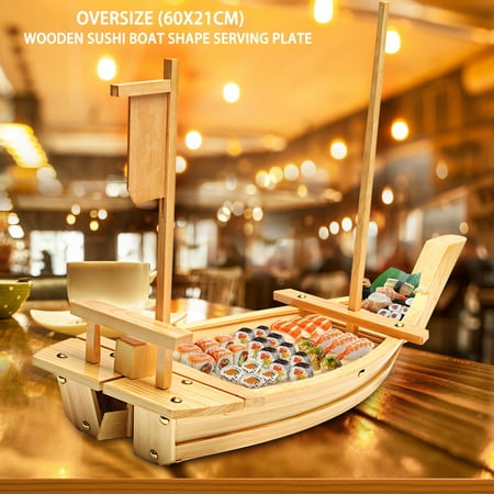 Large Wooden Sushi Boat Serving Plate Tray Sashimi Serving Tray 23.6” X ...