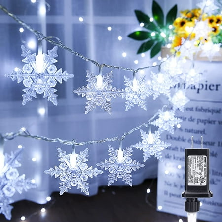 Snowflake Christmas Lights, 29.5ft 60 LED Snowflake Fairy Lights ...