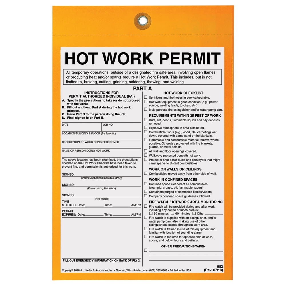 Hot Work Permit Tag 25-pk. - 6" x 9", Cardstock, 2-Ply, Pre-Numbered ...