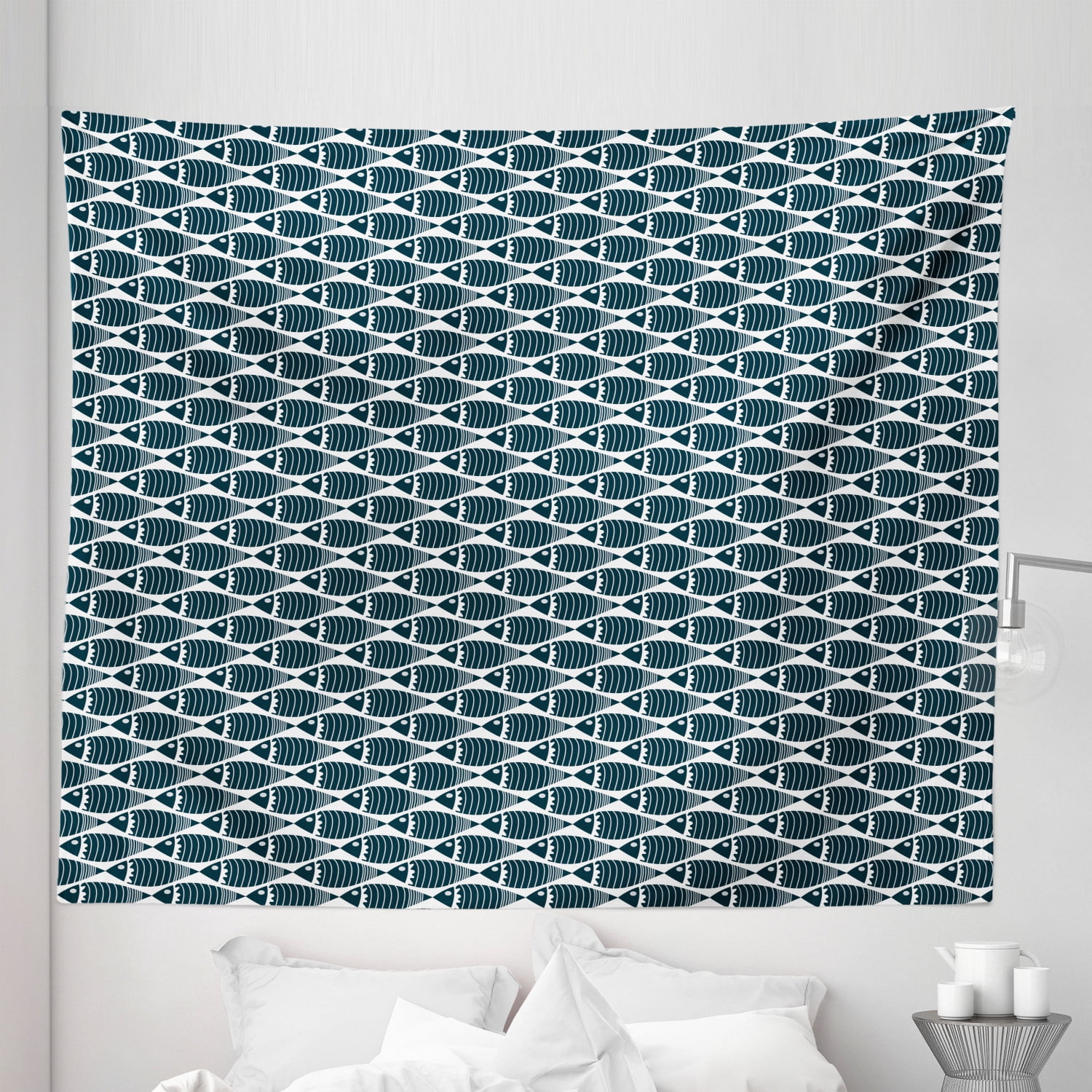 Fish Tapestry, Pattern of Fish with Stripes and Fin Simple Underwater ...