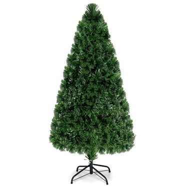 Costway 5Ft Pre-Lit Fiber Optic PVC Christmas Tree Metal Holiday for ...