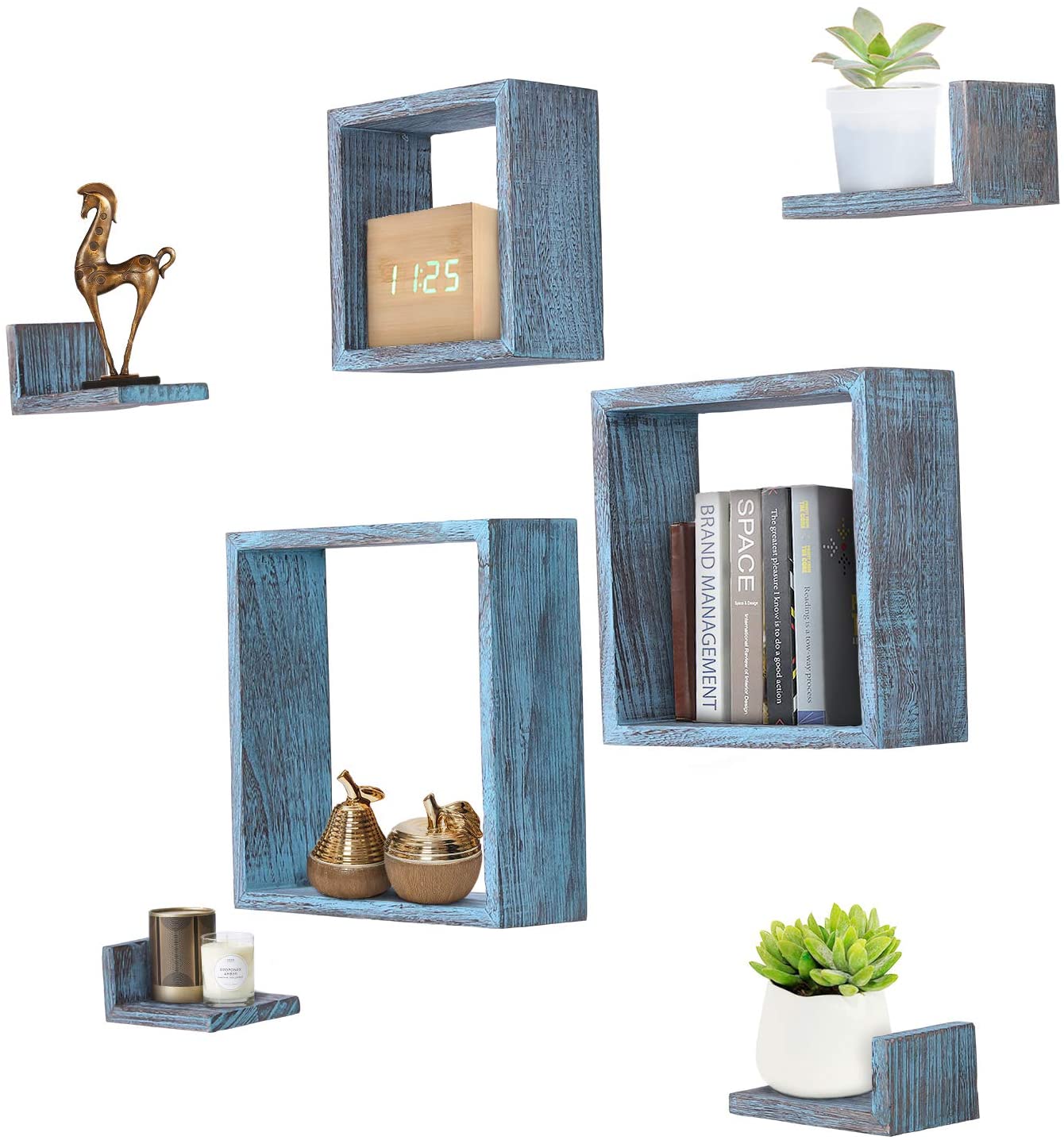 Rustic Wall Mounted Square Shaped Floating Shelves – Set of 7 – 3 ...