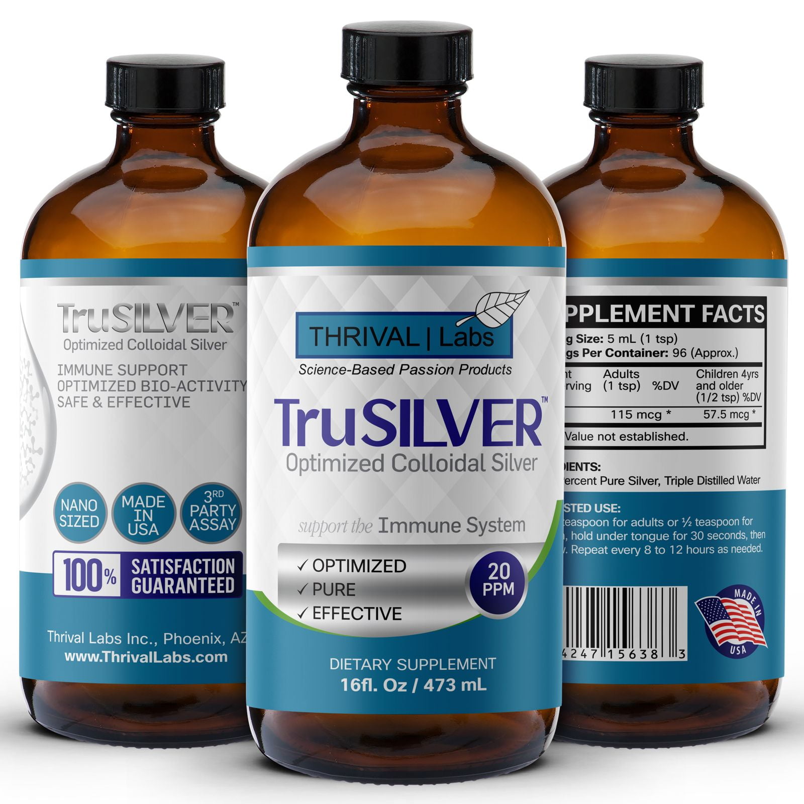 TruSILVER Optimized 20 PPM Bio-Active Colloidal Silver Liquid Solution ...