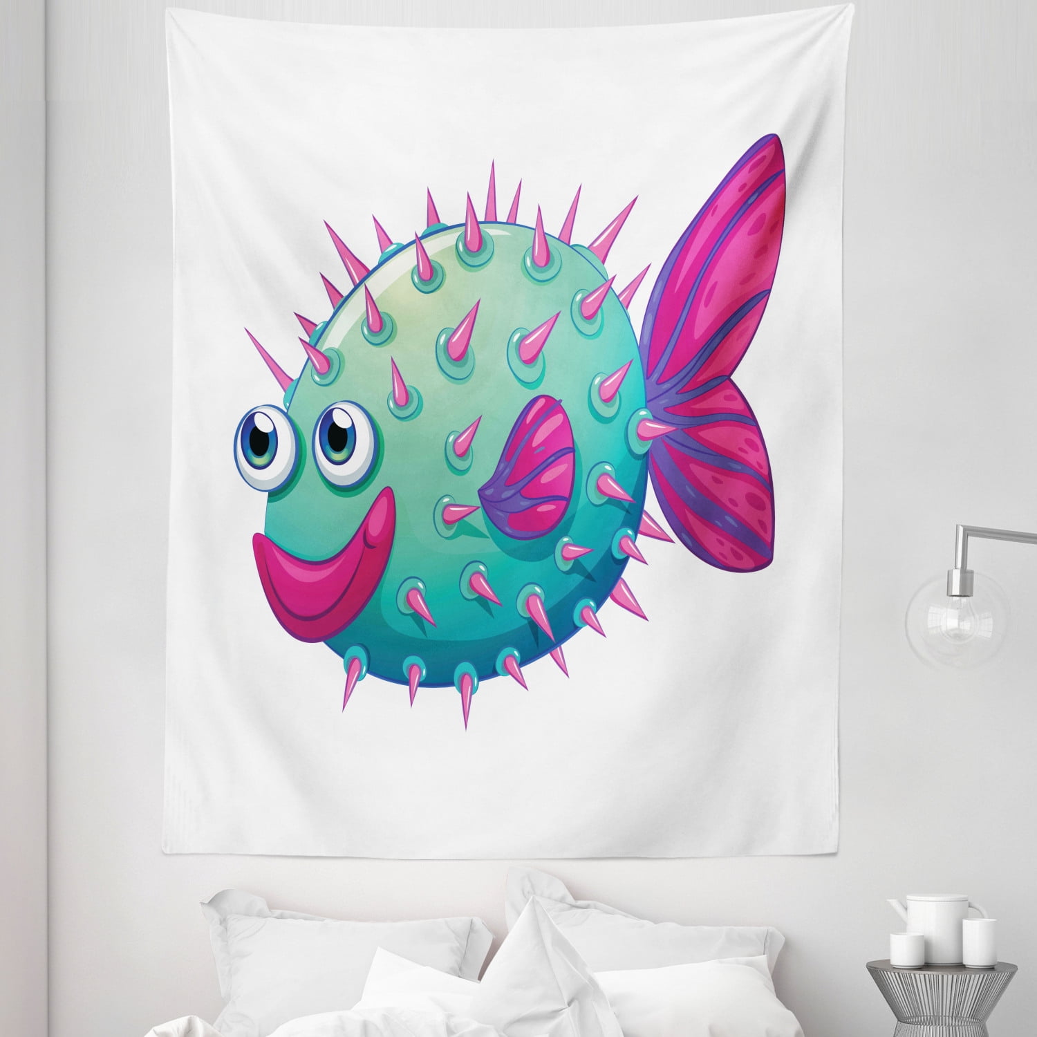 Fish Tapestry, Cheerful Bubble Fish Illustrated in Vibrant Colors on ...
