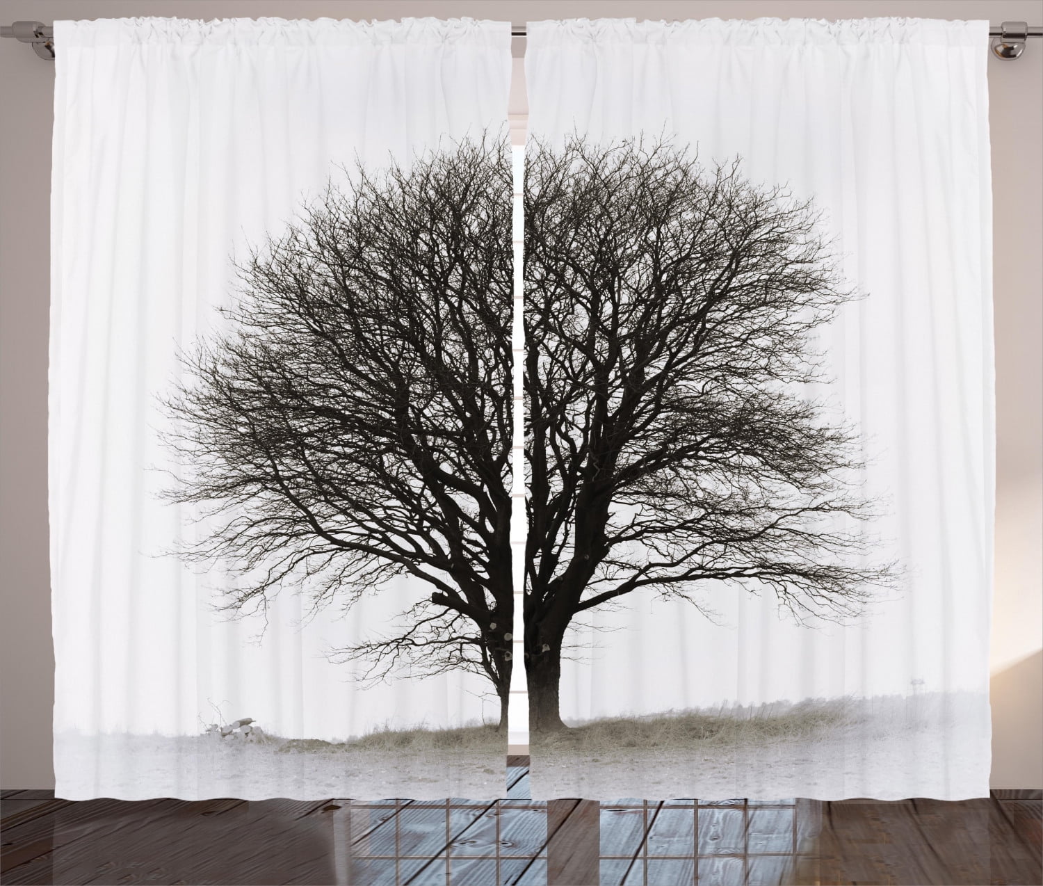 Gray Curtains 2 Panels Set, Photo of A Big Tree on A Field Branches ...
