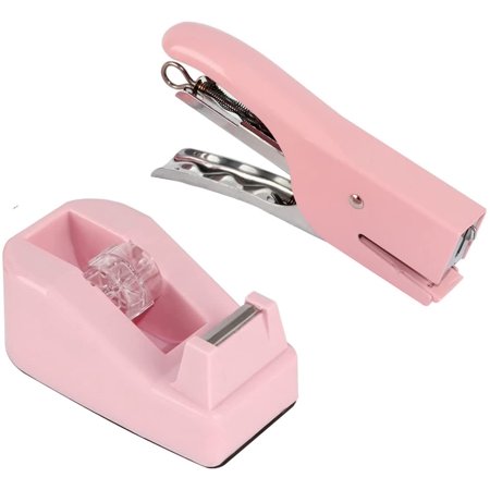 Cute Pink Office Desk Supplies Set Handheld Stapler Tape Dispenser 2 ...