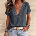 Achuyrbd Women's Deep V Neck Metal Eyelet Placket Short Sleeve Blouse ...