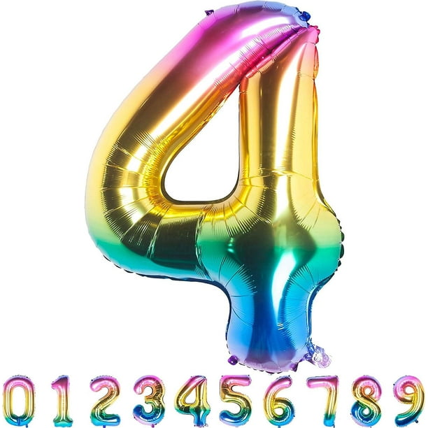 40 Inch Giant Rainbow Number 4 Balloon - Colorful Birthday Party ...