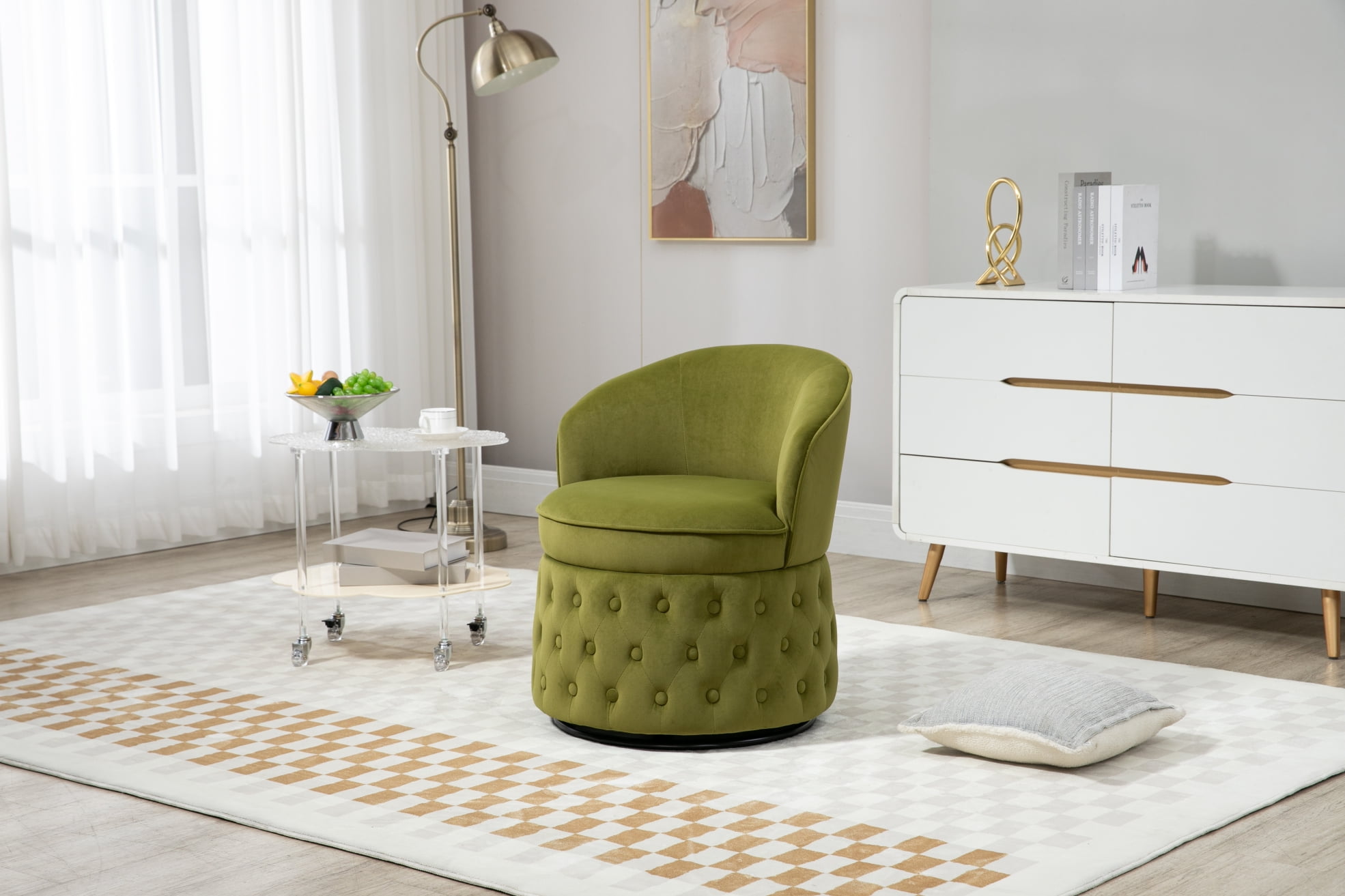 Swivel Barrel Chair, 360 Degree Round Accent Chair with Thick Cushion ...