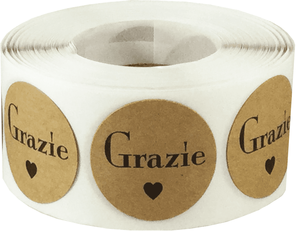 Grazie Italian Thank You Natural Kraft Adhesive Stickers 1 Inch Round ...