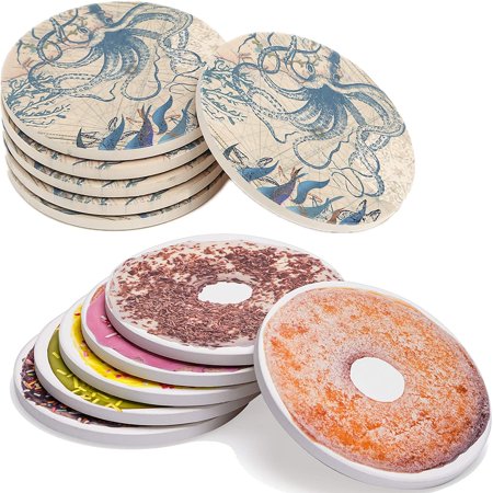 Absorbent Coasters Duo Bundle - Octopus Plus Doughnut Designs - 4.3 ...