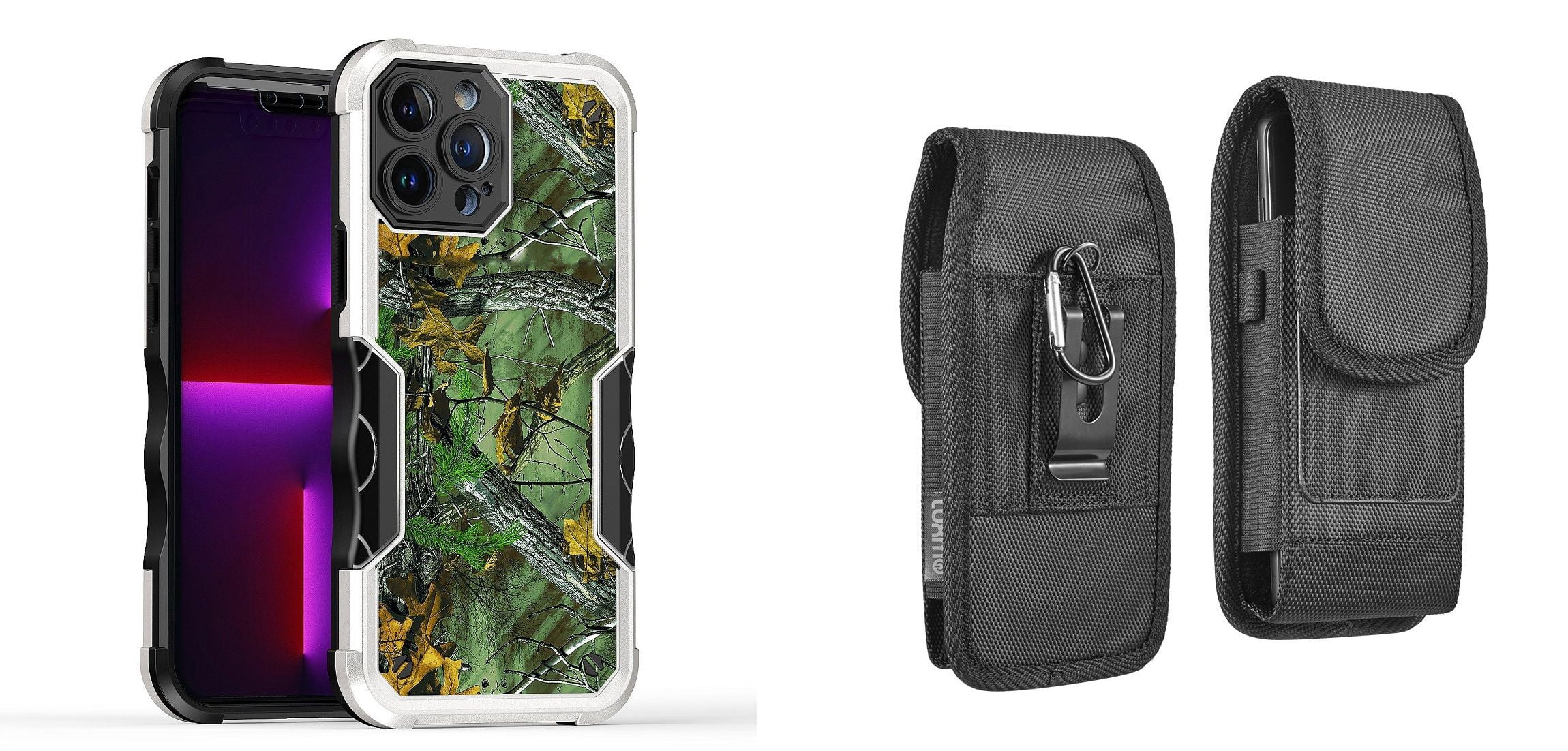 Case and Pouch Bundle for iPhone 14 Pro: Heavy Duty Armor Rugged Case ...