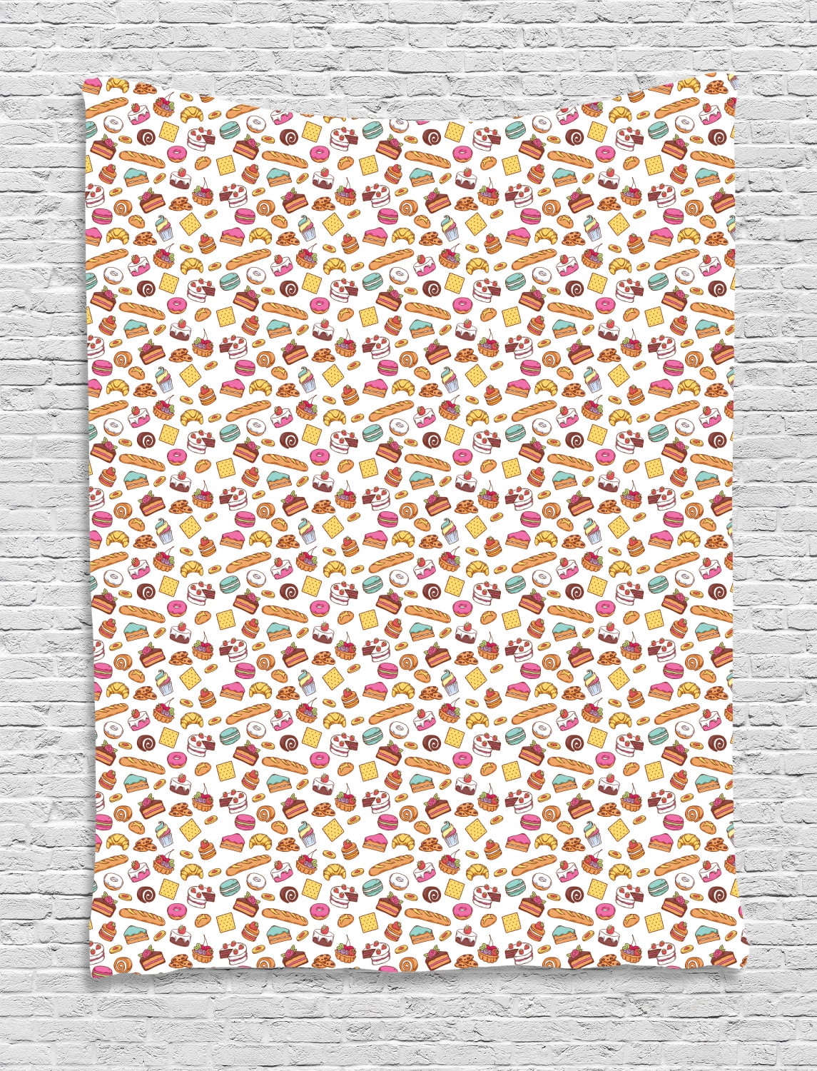 Dessert Tapestry, Bakery Medley Pattern of Baguettes Tartlets Biscuits ...