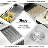 Sinber 32" x 19" x 10" Undermount Single Bowl Workstation Kitchen Sink ...