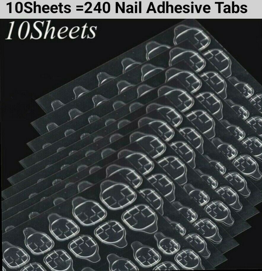 JARGOD 10 Sheets ( 240 Tabs) Nail Adhesive Tabs Double-side Nail Glue ...