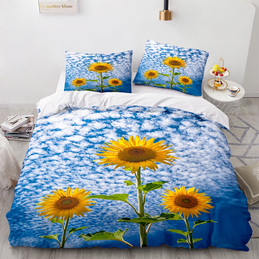 Sunflower Pattern Bedding Bed Set 3PCS Comfy 3D Floral Print Bedding ...