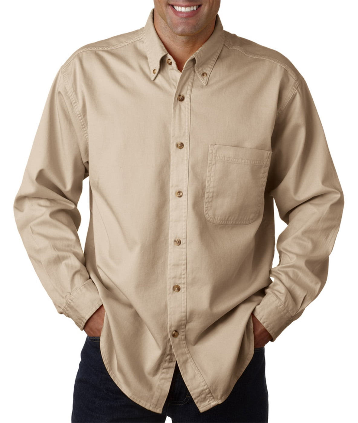 UltraClub Cypress Denim with Pocket (8960) Khaki, L - Walmart.com