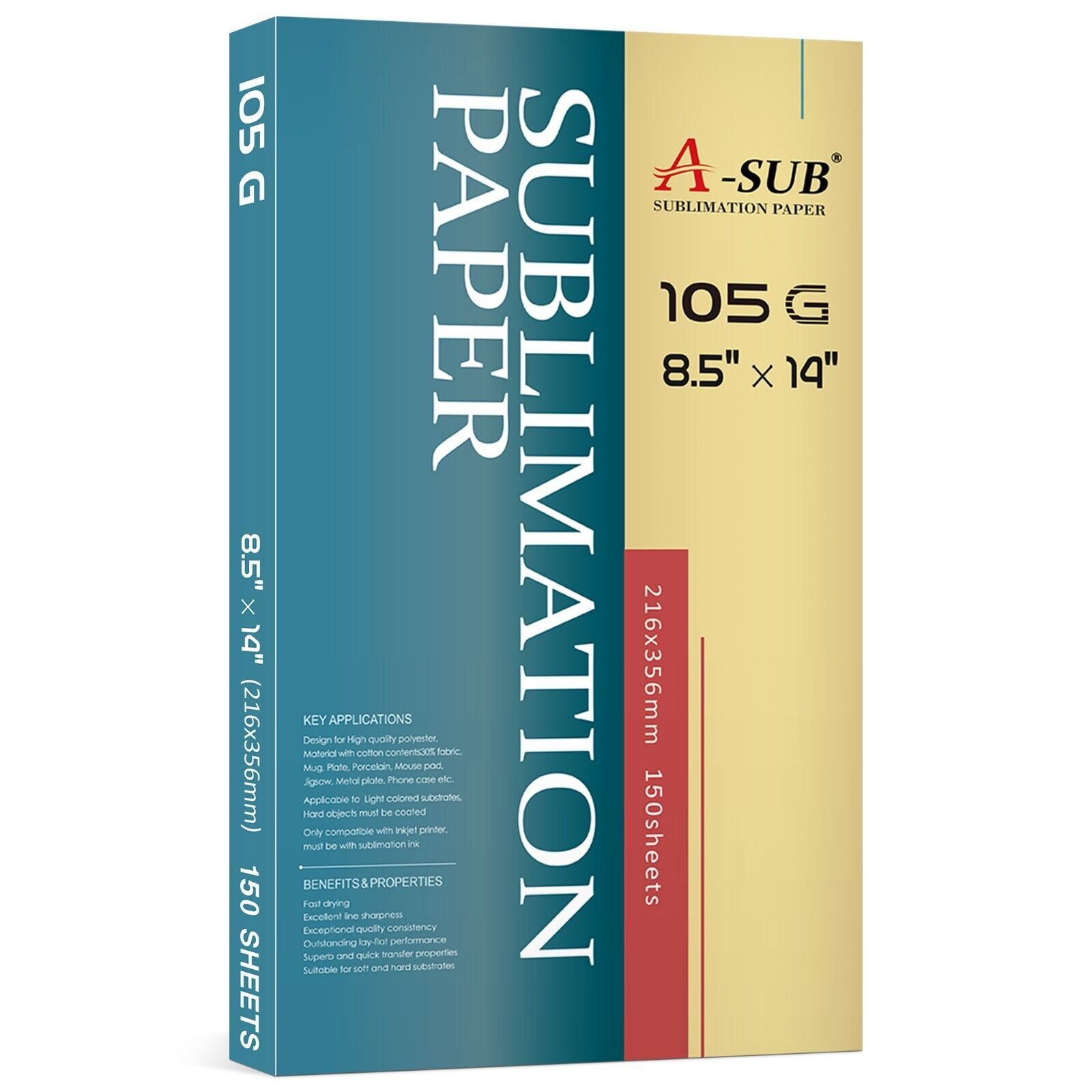 A-SUB Sublimation Paper 8.5X14 150 Sheets for Inkjet Sublimation ...