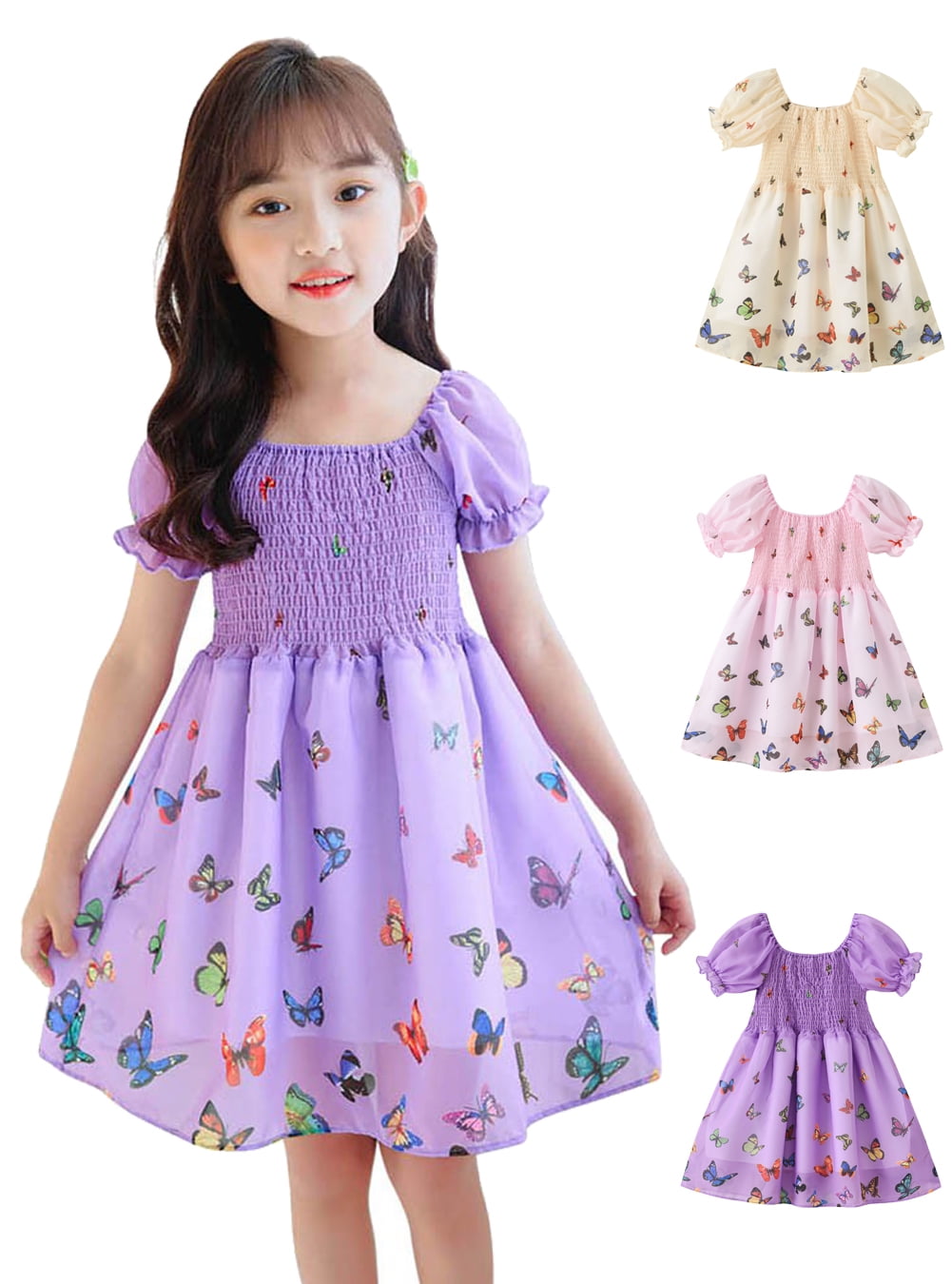Yuanyu Toddler Baby Girls Casual Dress Puff Sleeve Little Girls Midi ...