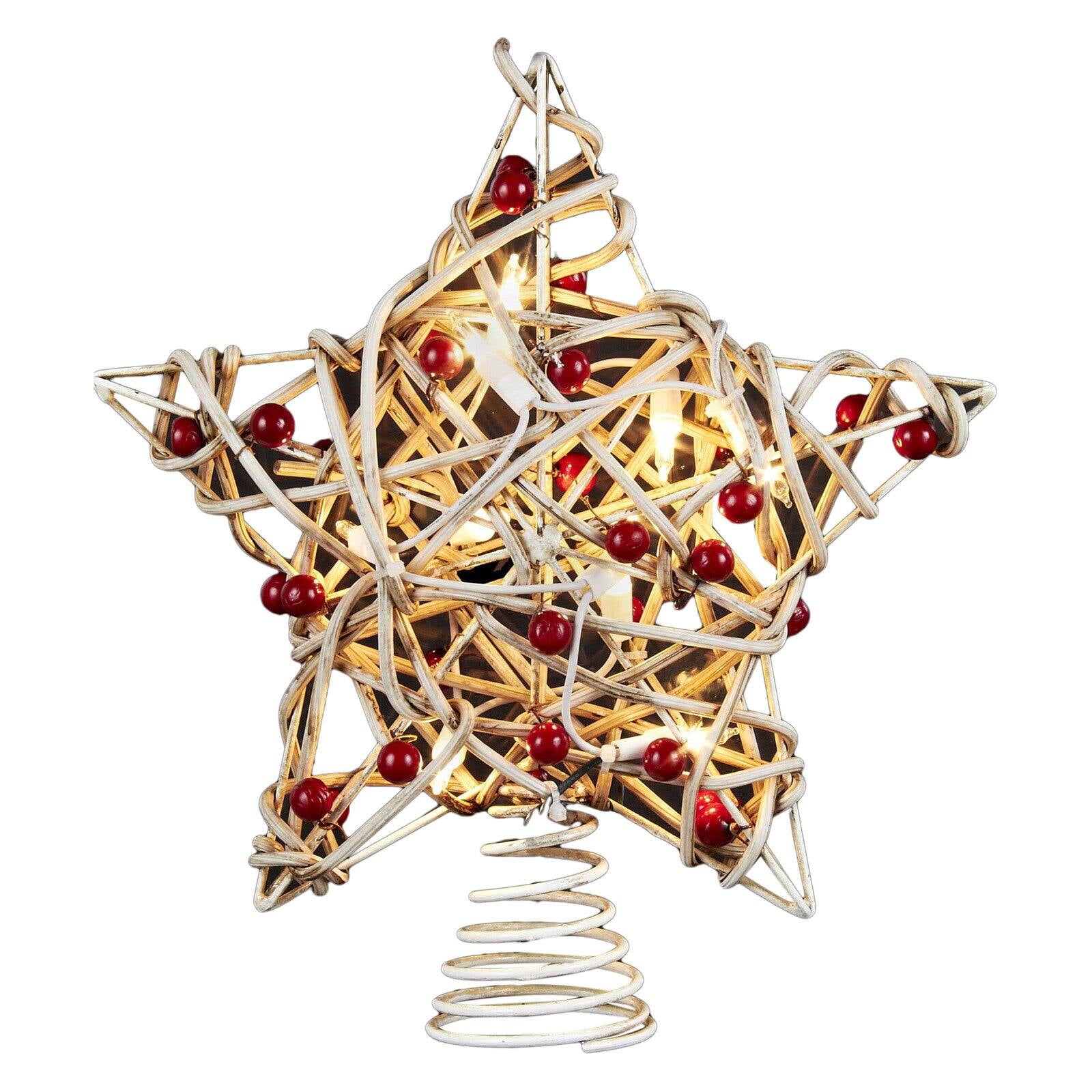 Kurt Adler UL 10-Light Birch Berry Rattan Star Tree Topper - Walmart.com