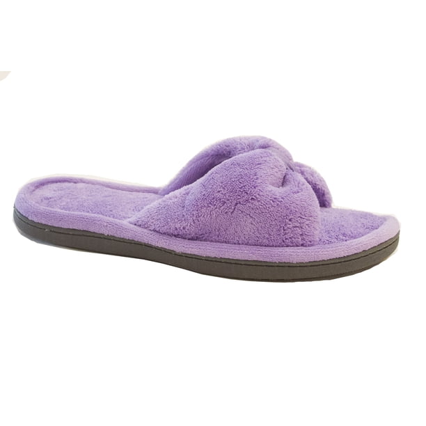 Isotoner Women's Microterry Bow Open Toe Slide Slipper - Walmart.com