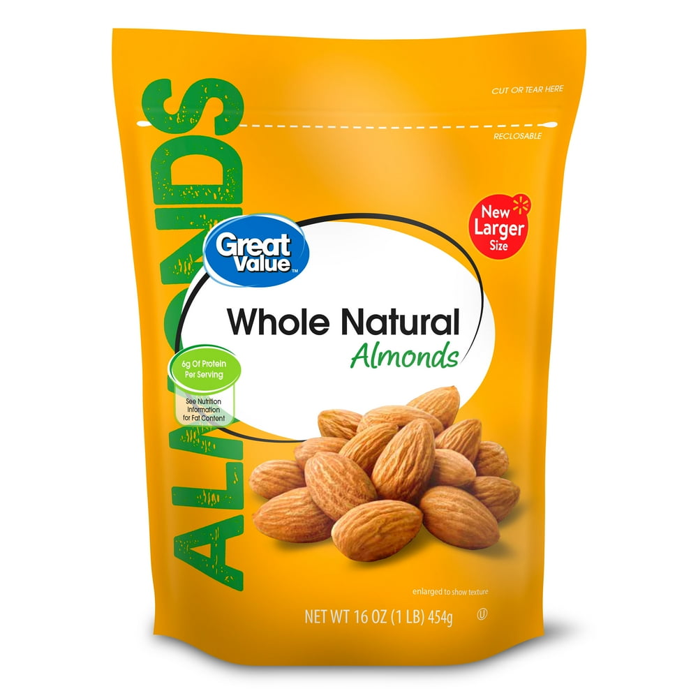 Great Value Whole Natural Almonds, 16 oz - Walmart.com - Walmart.com