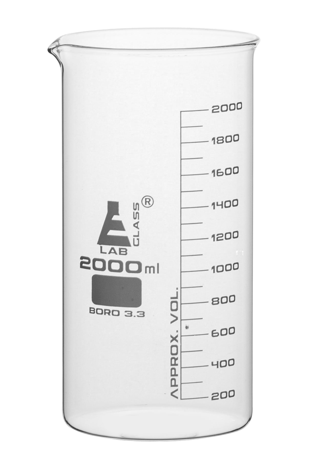 Beaker, 2000ml - Tall Form with Spout - White, 100ml Graduations ...