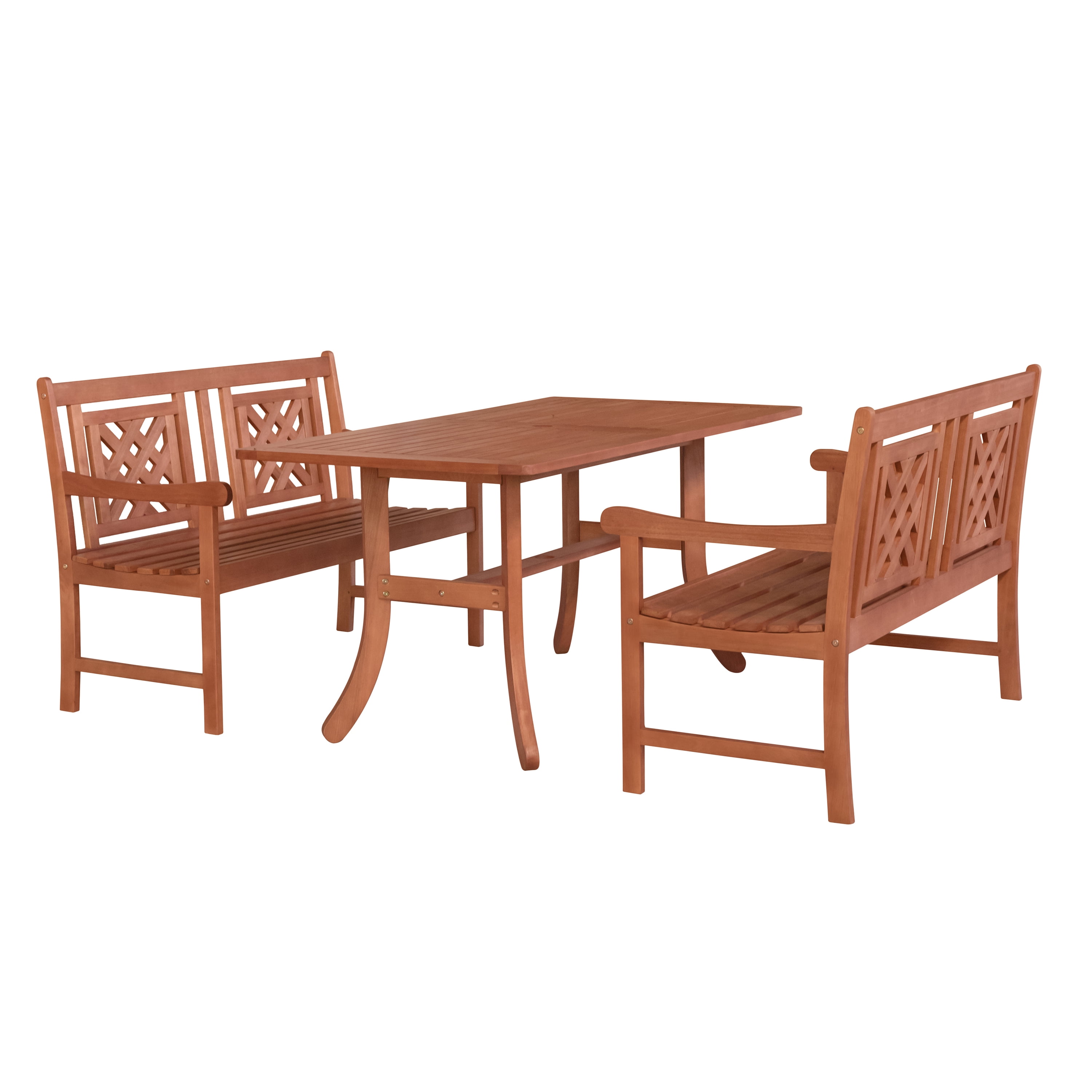 Malibu Outdoor 3-piece Wood Patio Curvy Legs Table Dining Set - Walmart.com