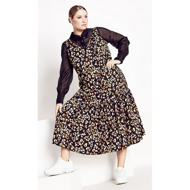 Refinity Women's Plus Size Safari Tier Relaxed Fit V-Neckline Dress ...