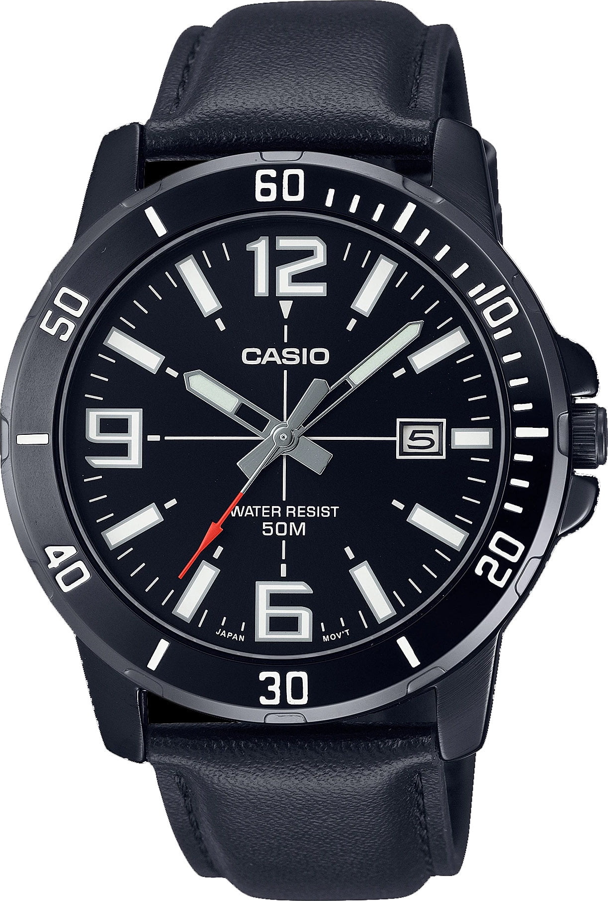 Casio MTP-VD01BL-1BV Men's Enticer Black IP Leather Band Black Dial ...