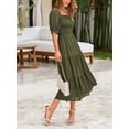 Army Green Womens Square Neck Puffed Sleeve Tiered A-Line Midi Dress ...