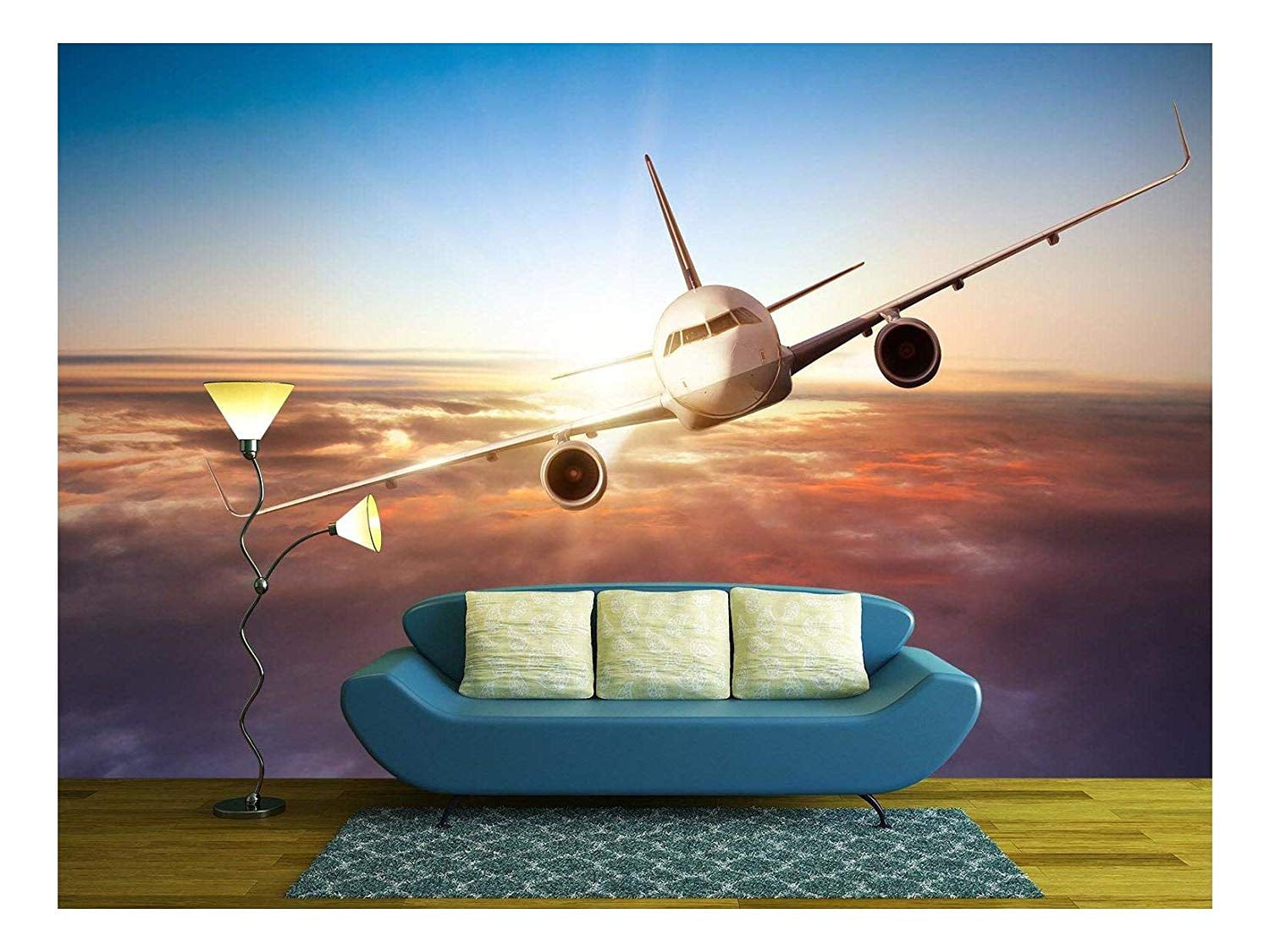 Wall26 Commercial Airplane Flying Above Clouds in Dramatic Sunset Light ...