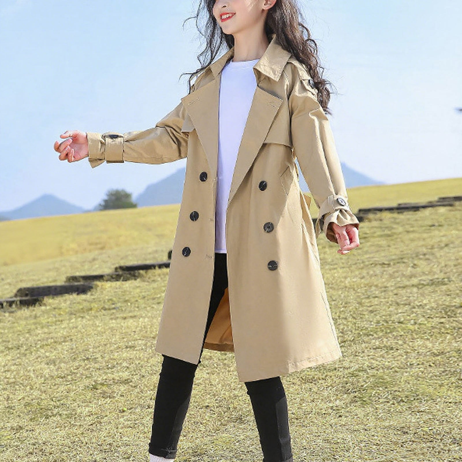 Click here for Rkstn Girls Jacket Kids Solid Color Trench Button-... prices