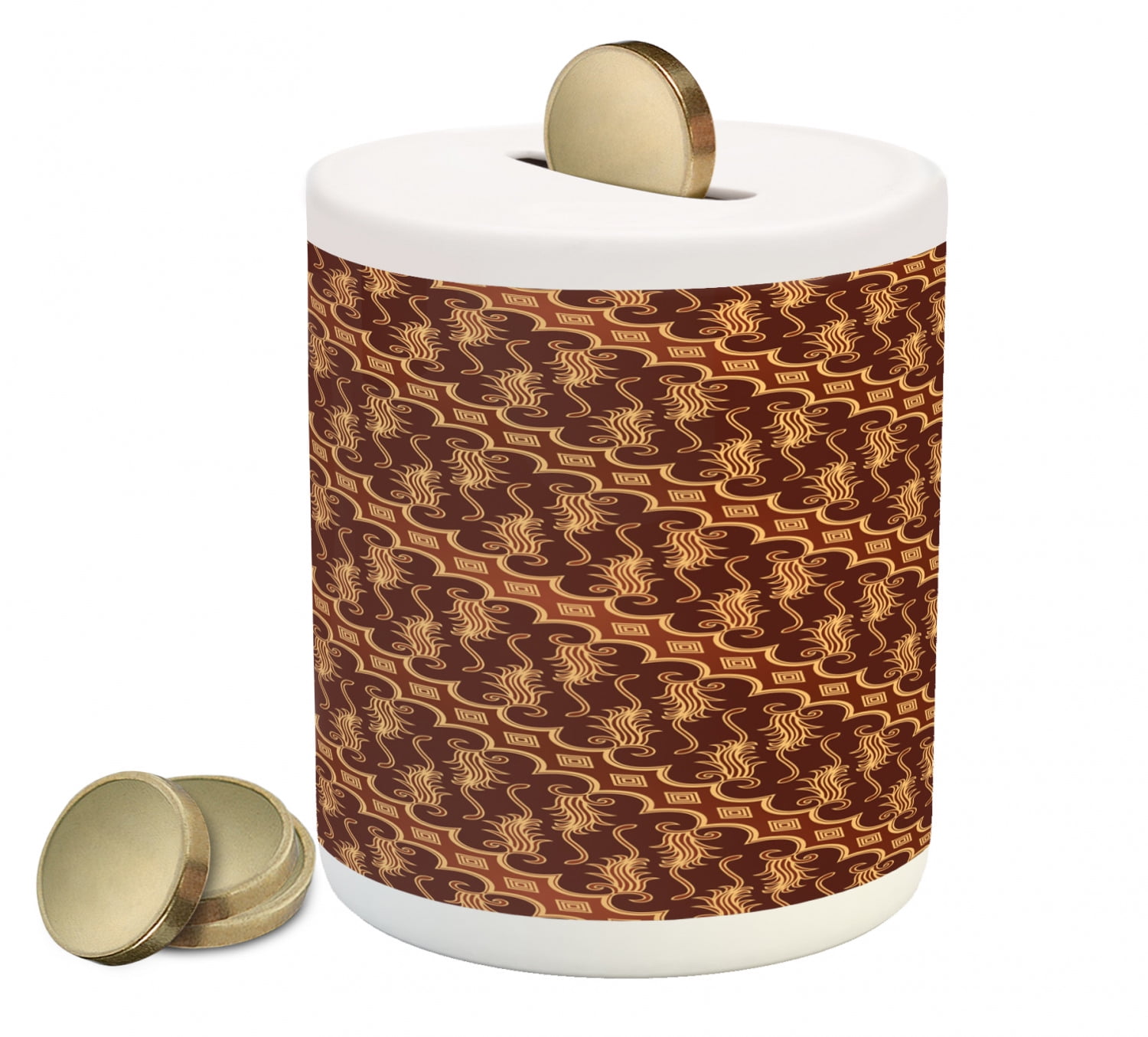Brown Piggy Bank, Batik Parang Barong Diagonal Pattern Indonesian ...