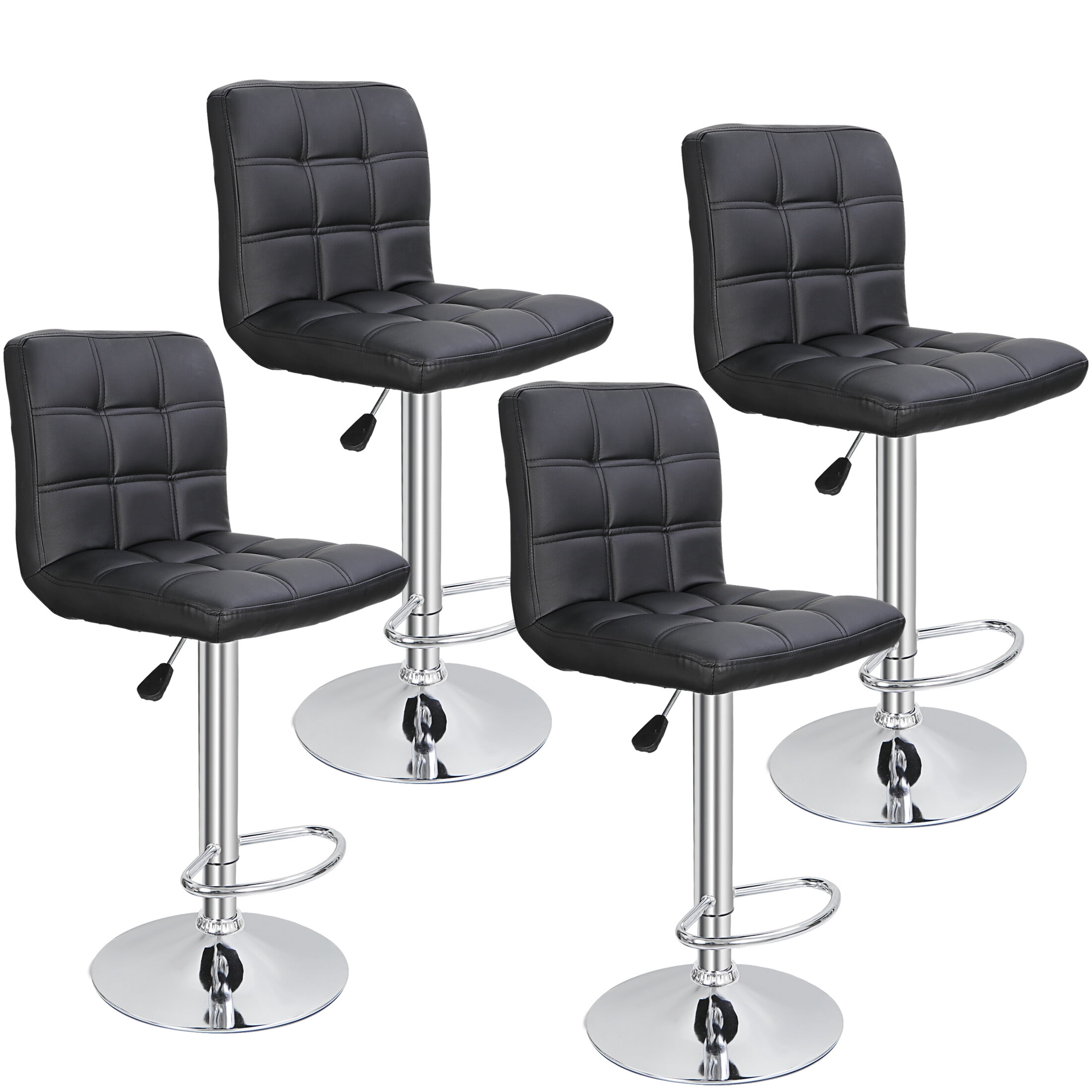 ZenSports Set of 4 Height Adjustable Swivel Bar Stool PU Leather W/Back ...