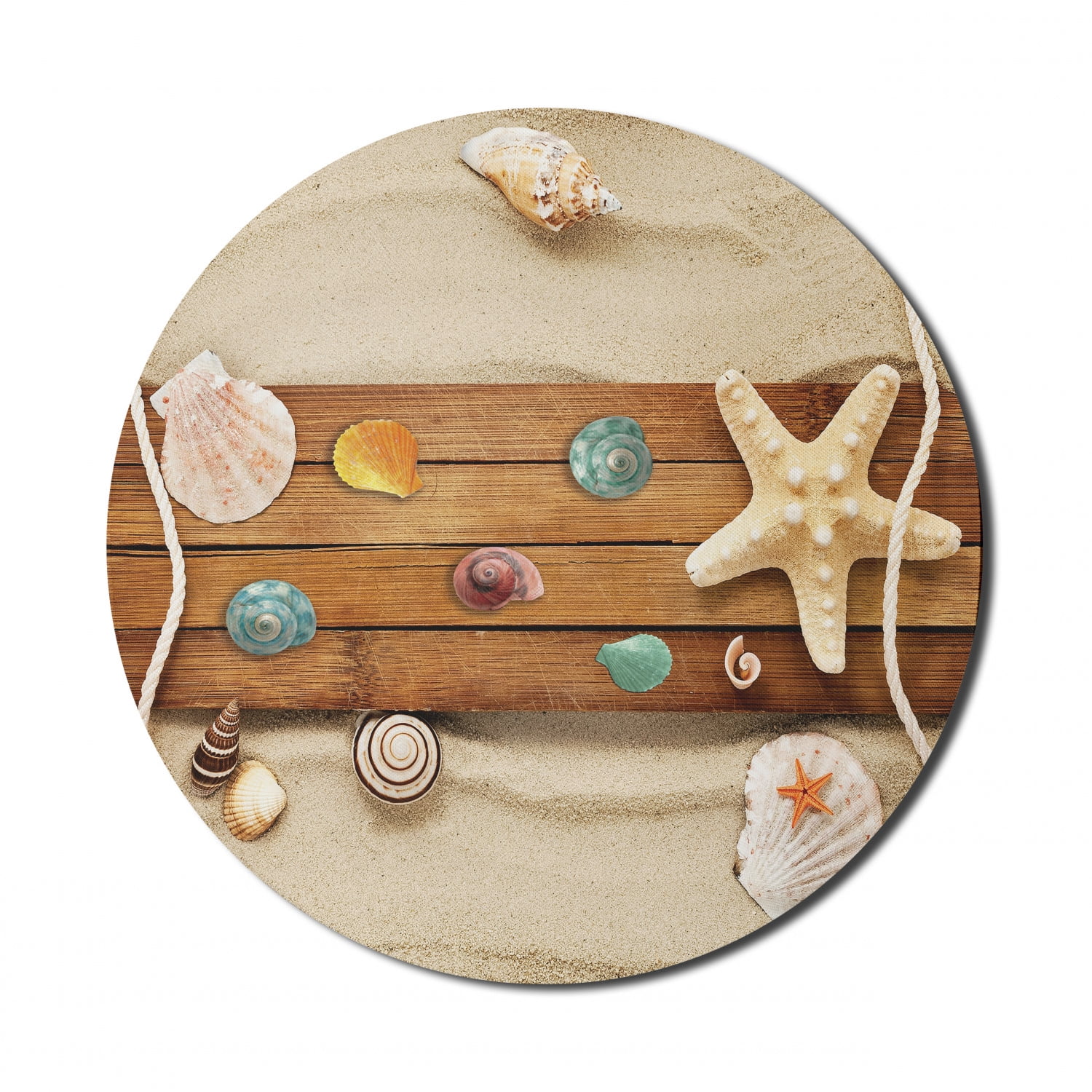 Beach Mouse Pad for Computers, Rustic Board Seashells on Sand Colorful ...