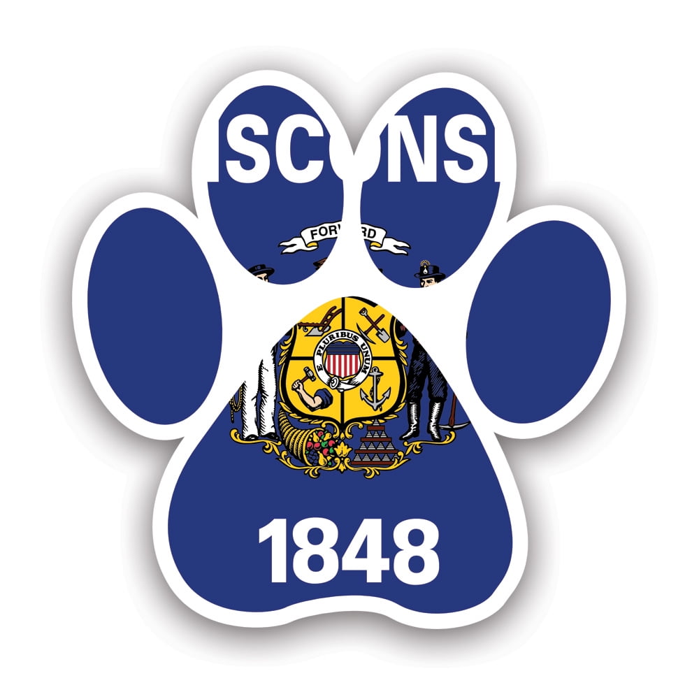 Wisconsin State Paw Print Shaped Sticker Decal - Self Adhesive Vinyl ...