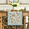 Blue Birds Flowers Blossom Table Runner, Seasonal Spring Floral Kitchen ...