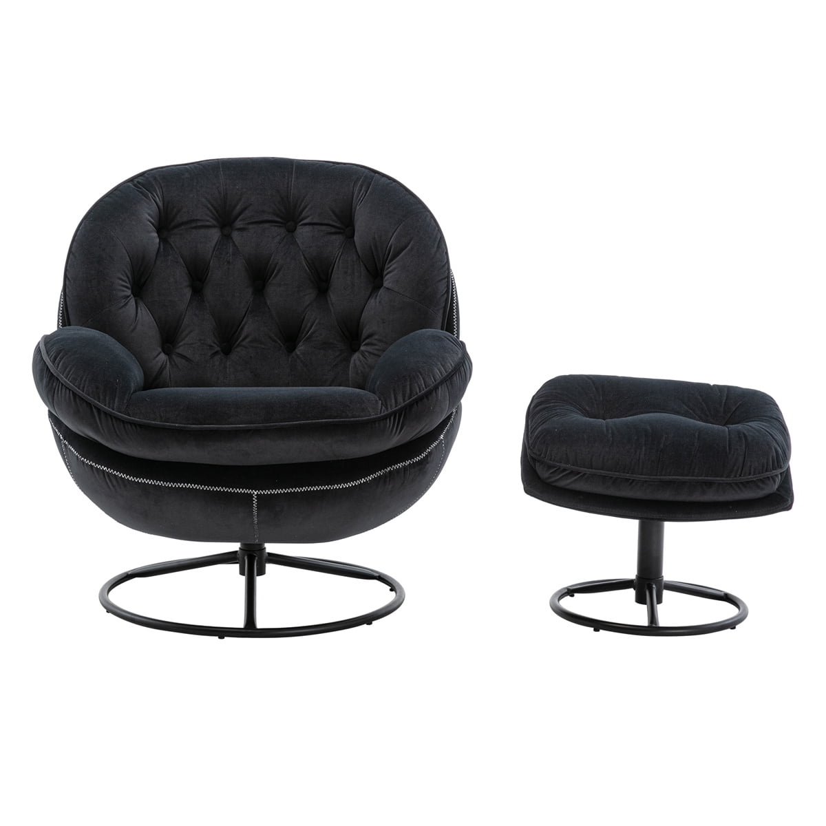 Black velvet chair with ottoman store
