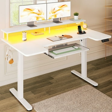 DWVO 65" L Shaped Desk with LED Light & Power Outlets, Computer Desk ...